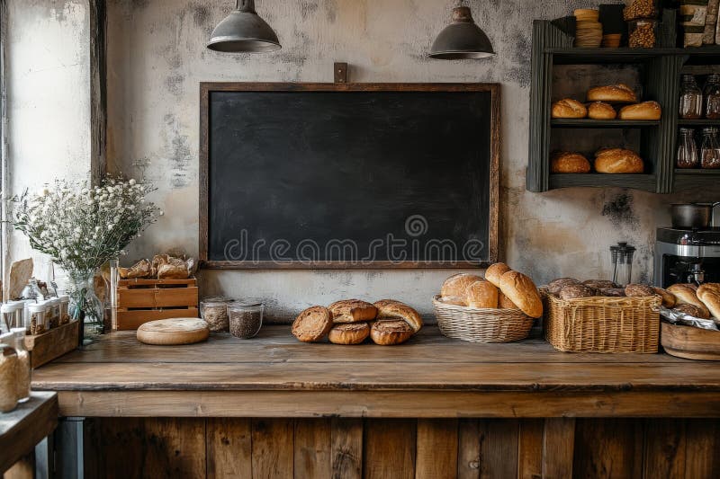 Bakery Blackboard Mockup with Fresh Bread and Rustic Decor - Design for ...