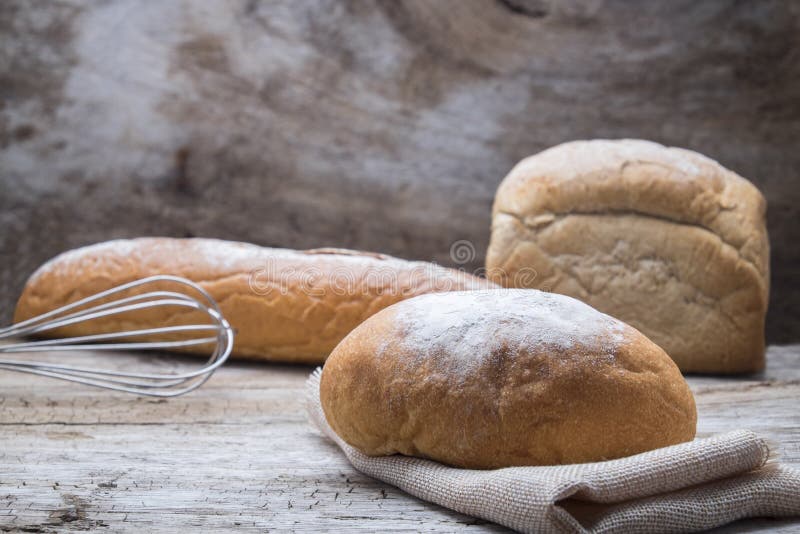 Bakery Breads on a Wooden Table. Stock Image - Image of gluten, bread ...