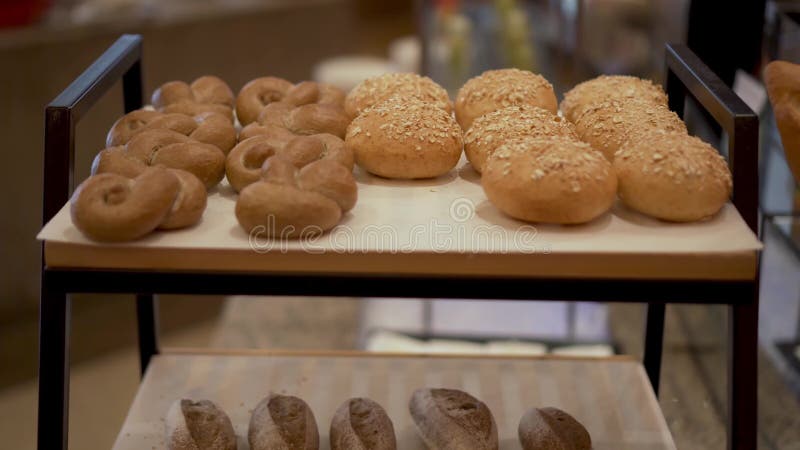 Bakery Buns on a Stand stock footage. Video of cooking - 152692944