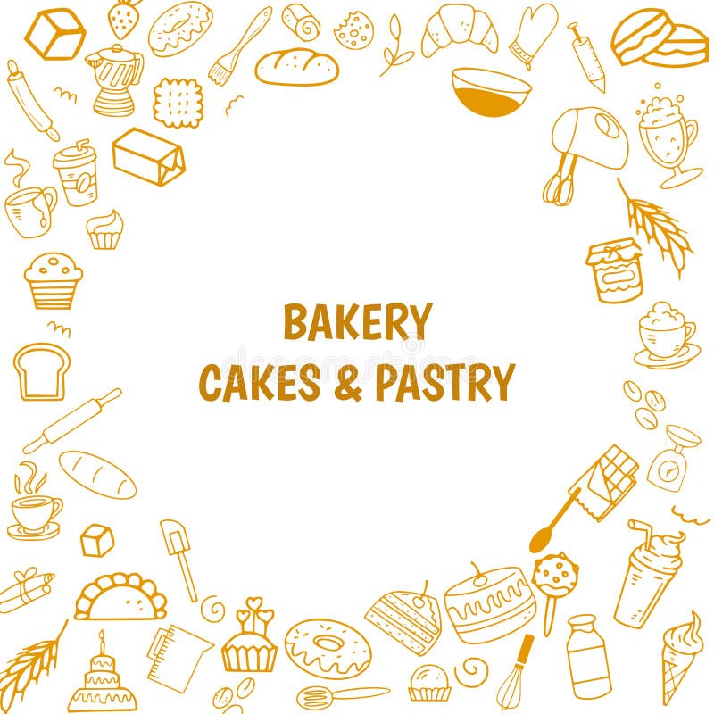 Bakery Cakes and Pastry Doodle Hand Drawing Template Stock Illustration ...