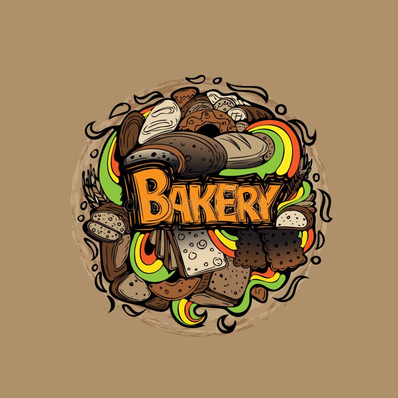Bakery Cartoon, Vector Graphic Image, with Typography and Doodles ...