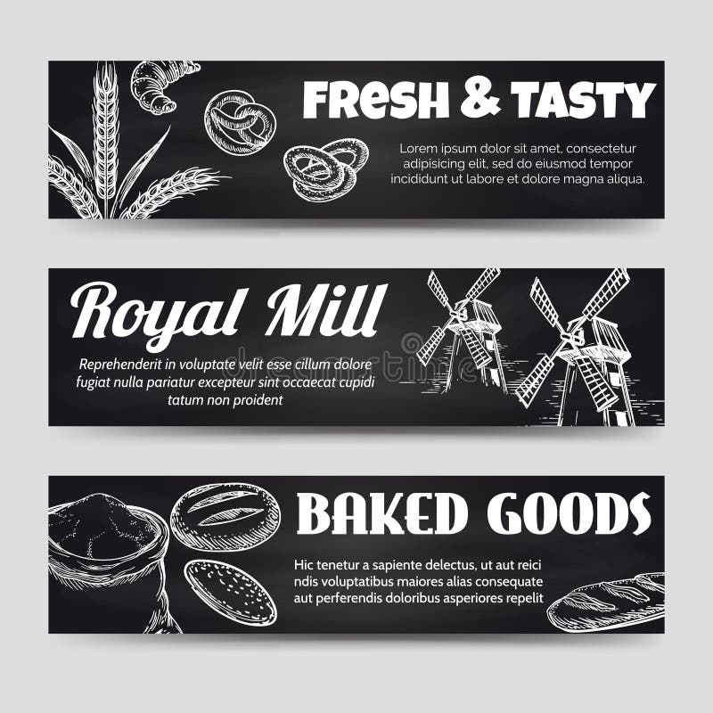 Bakery Chalkboard Banners Template Set Stock Vector - Illustration of ...