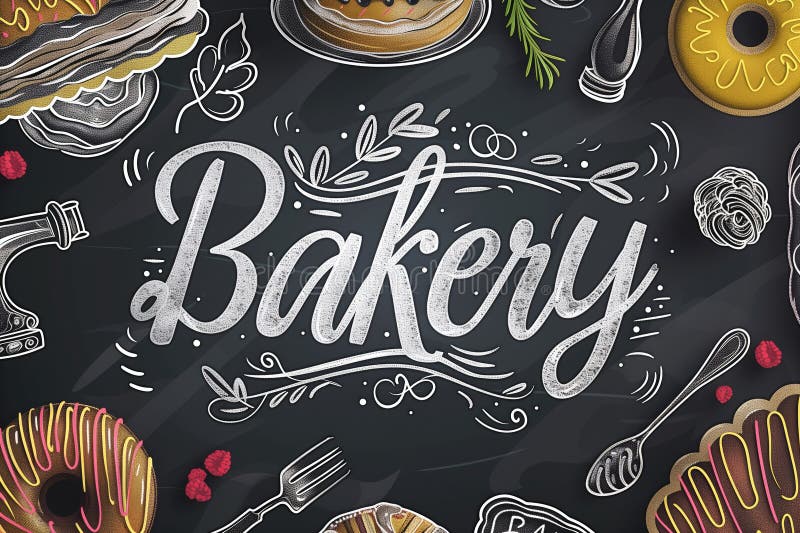 Bakery Chalkboard Sign with Various Baked Goods. Stock Photo - Image of ...