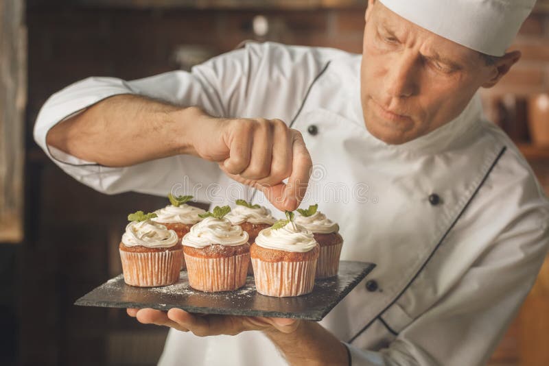 Bakery Chef Cooking Bake in the Kitchen Professional Stock Image ...