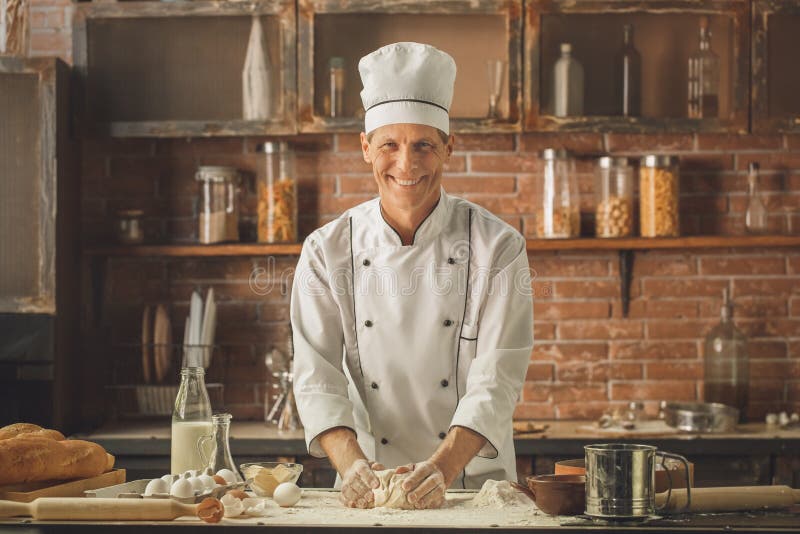 Bakery Chef Cooking Bake in the Kitchen Professional Stock Image ...