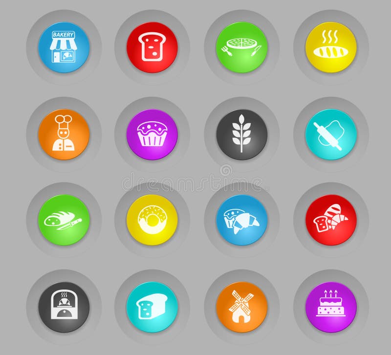 Bakery Colored Plastic Round Buttons Icon Set Stock Vector ...