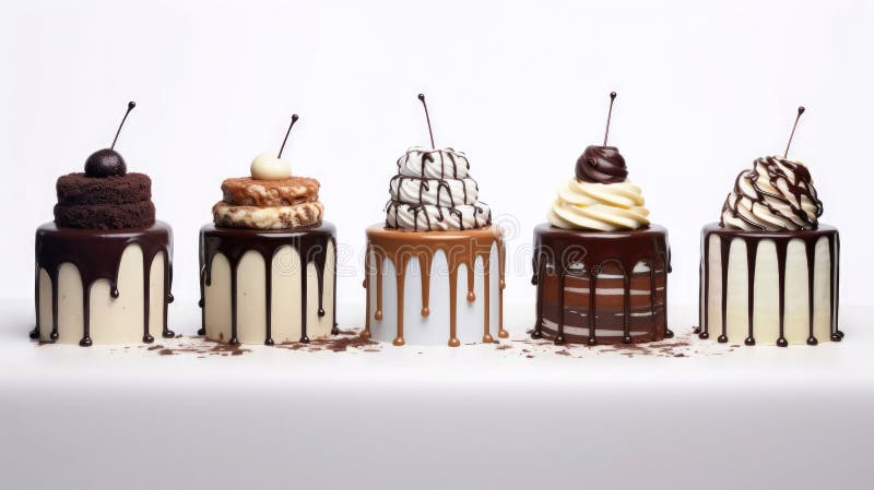 Bakery Concept. Five Different Layered Cakes on the White Table in a ...