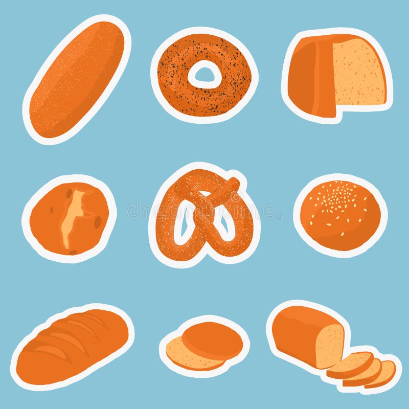 Stickers with Various Kinds of Bread Stuffed Stock Vector ...