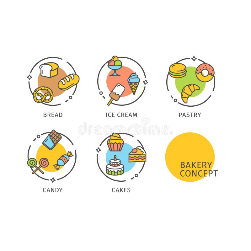 Bakery Concept Thin Line Icons Labels Set. Vector Stock Vector ... Bakery Concept Thin Line Icons Labels Set. Vector Stock Vector ...