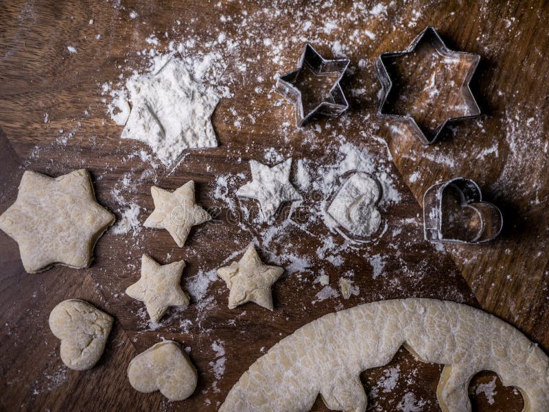 Bakery Cookie Dough with Cutting Mold on Kitchen Table. Stock Photo ...