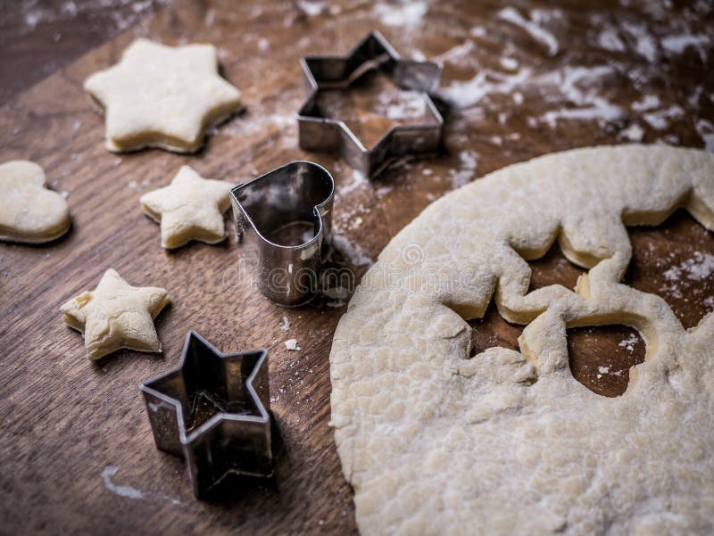 Bakery Cookie Dough with Cutting Mold on Kitchen Table. Stock Image ...