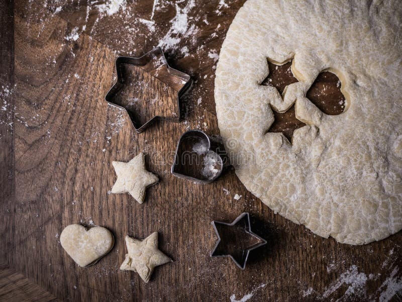 Bakery Cookie Dough with Cutting Mold on Kitchen Table. Stock Photo ...