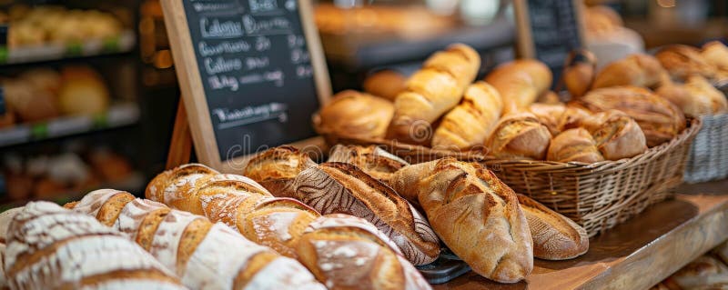 A Bakery Counter with an Array of Bread Loaves, Rolls, and Baguettes ...