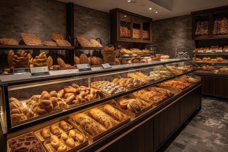 Bakery Counter, with Array of Breads and Pastries To Choose from Stock ...