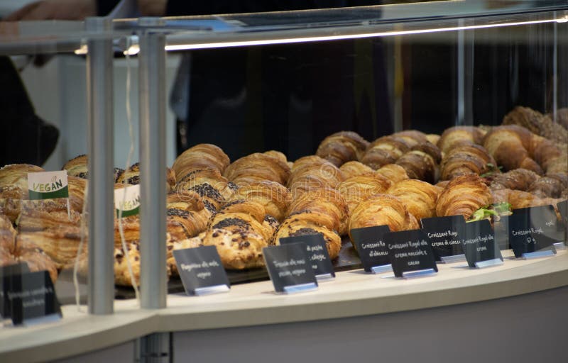 Bakery Counter with Croissants on Display Stock Photo - Image of tasty ...