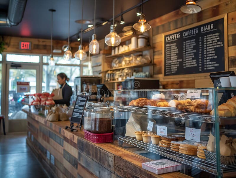 A Bakery with a Counter Full of Pastries and a Menu Board Stock Image ...