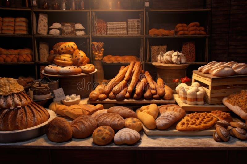 Bakery Counter, with Array of Breads and Pastries To Choose from Stock ...