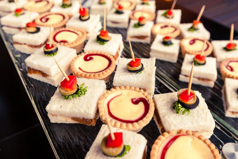Bakery and Dessert Buffet on Glass Shelf. Stock Image - Image of ...