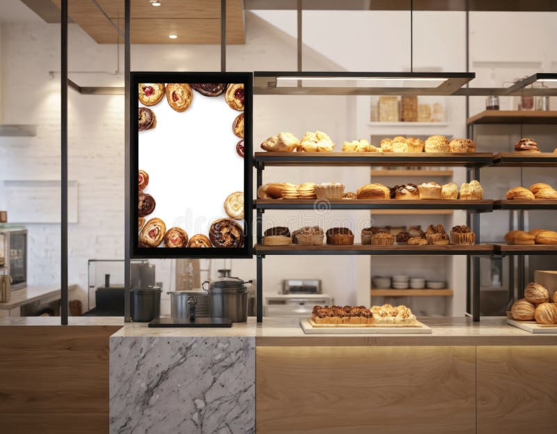 Bakery Digital Menu Board Mockup Featuring Blank Screen for ...