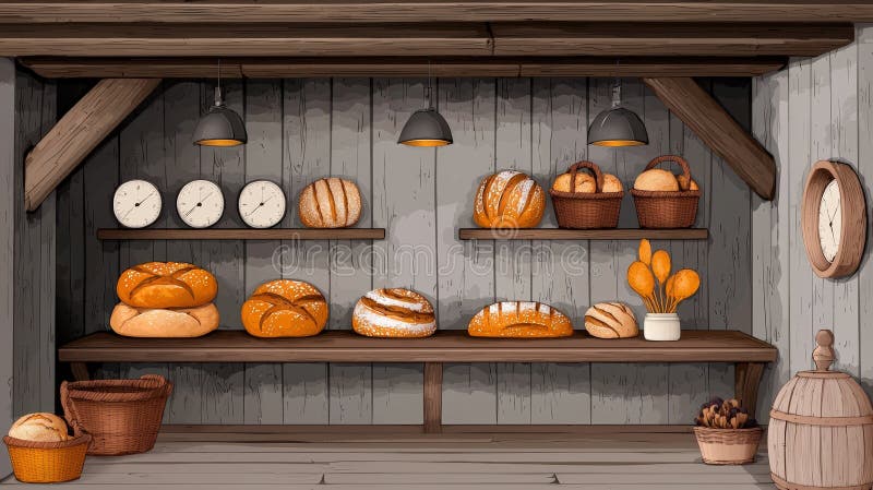 Bakery Display with Assorted Bread and Pastries Stock Illustration ...
