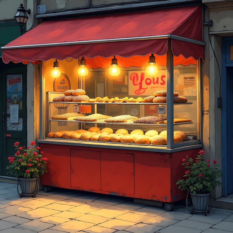Bakery Display Case Filled with Fresh Bread and Pastries Stock Photo ...