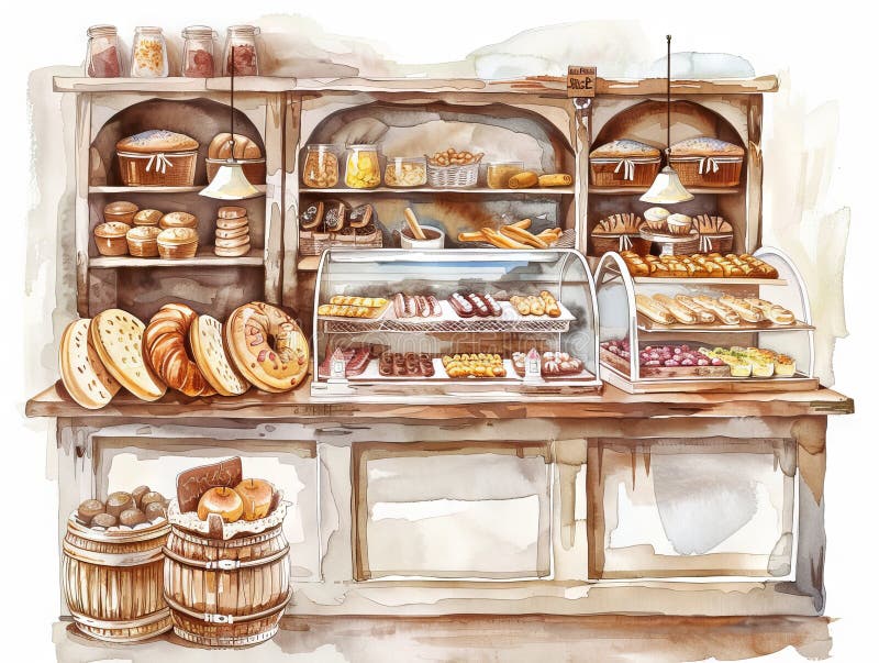 Bakery display stock illustration. Illustration of drawing - 326389031