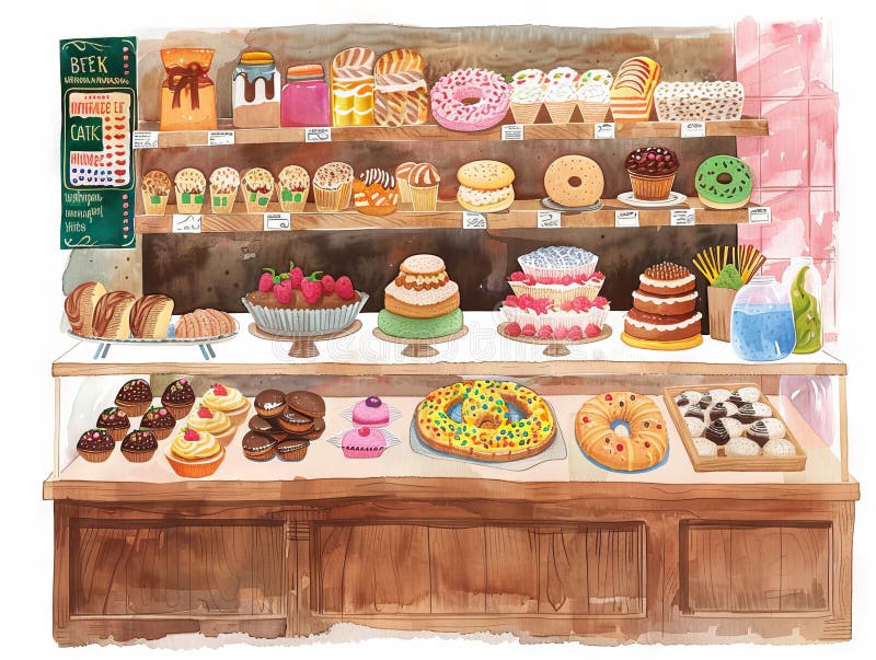 Bakery display stock illustration. Illustration of sweets - 326389337