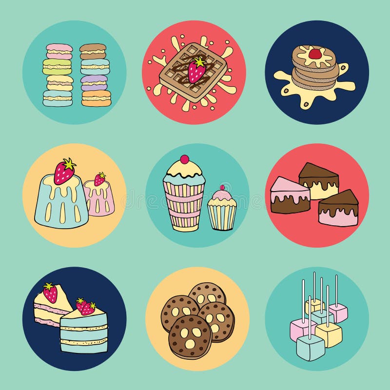 Bakery Doodle Menu Icons in Circle Stock Vector - Illustration of ...