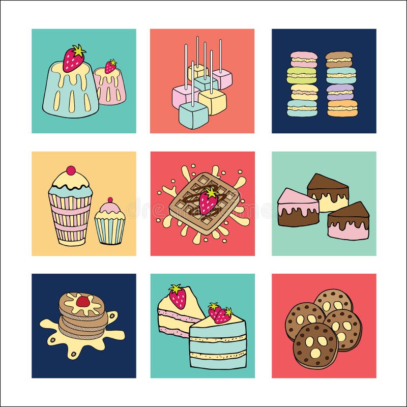 Bakery Doodle Menu Icons Square Stock Vector - Illustration of layer ...