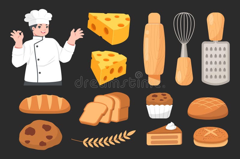 Bakery Elements in Flat Design Stock Illustration - Illustration of ...