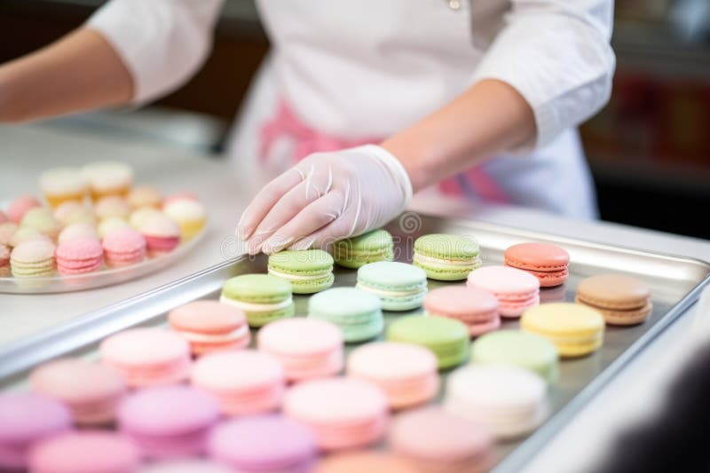 Bakery Employee Serving Handcrafted Pastel-colored Macarons Stock Image ...