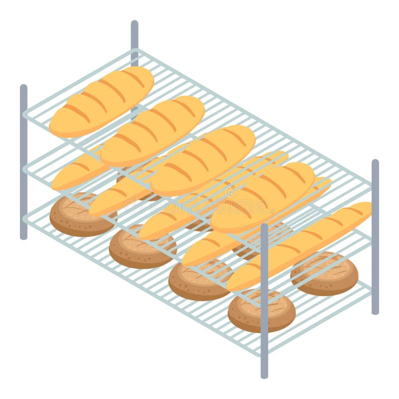 Bread Rack with Freshly Baked Bread Vector Illustration Flat Design ...