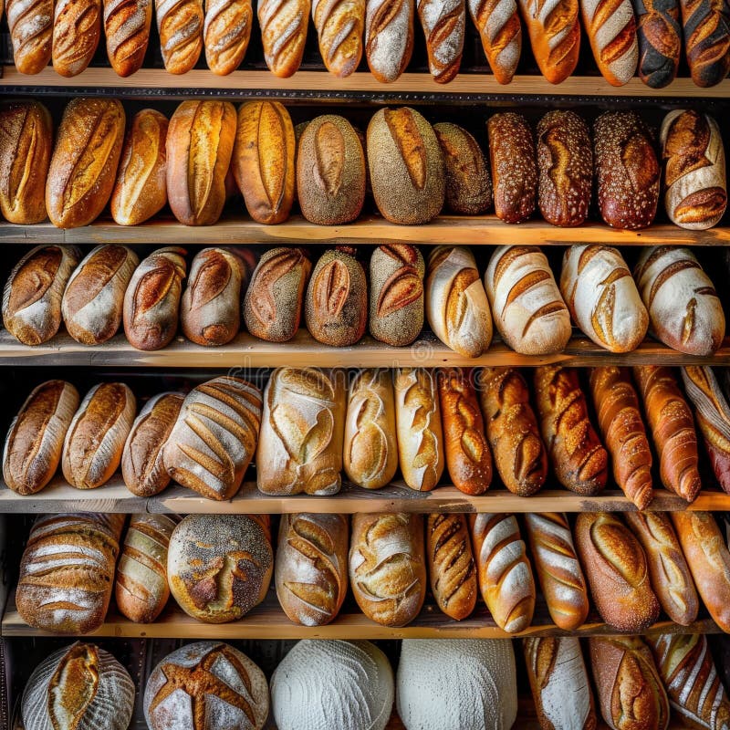 Freshly Baked Breads and Pastries Displayed on Shelves in a Bakery Stock Illustration ...