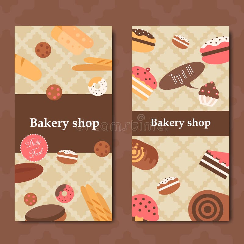 Bakery Flyer Background Vector Flat. Bread and Pastries Banner Set ...