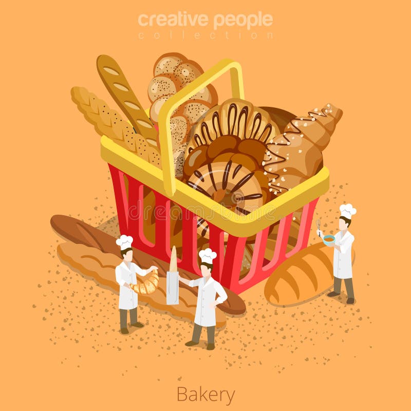 Bakery Fresh Basket Pastry Concept. Flat 3d Isometry Isometric Style ...