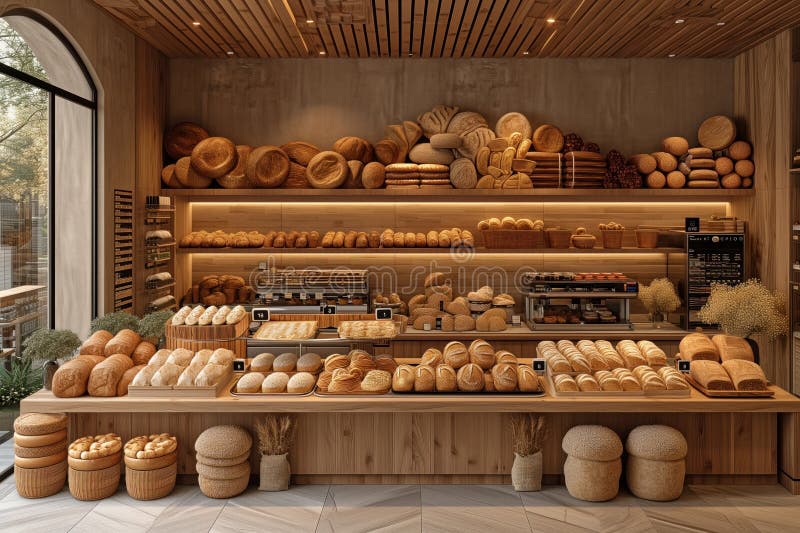 Bakery with Fresh Pastries Interior Stock Illustration - Illustration ...