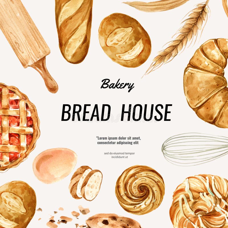 Bakery Gift Voucher Template. Bread and Bun Collection Stock ...