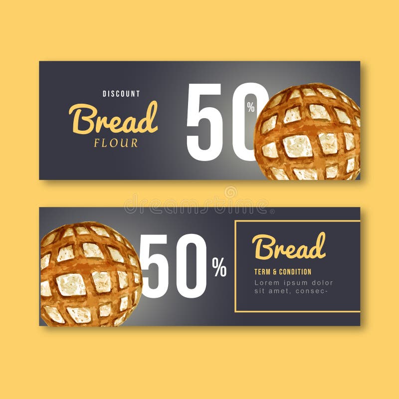 Bakery Gift Voucher Template. Bread and Bun Collection Stock Illustration - Illustration of ...