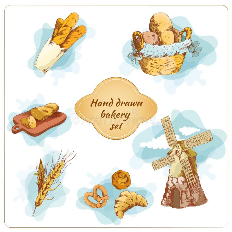 Bakery Hand Drawn Decorative Elements Set Stock Vector - Illustration ...