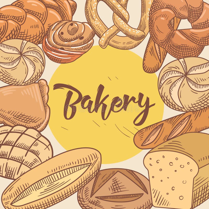 Bakery Hand Drawn Design with Different Fresh Bread and Loaf Stock ...