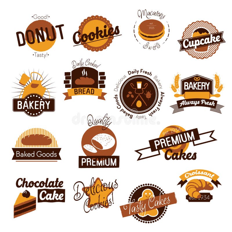 Bakery Hand Drawn Logos stock vector. Illustration of cupcake - 90729735