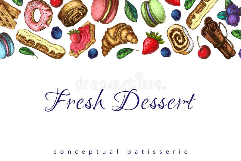 Bakery Illustration. Pastry Banner, Background or Sweets Shop Landing ...