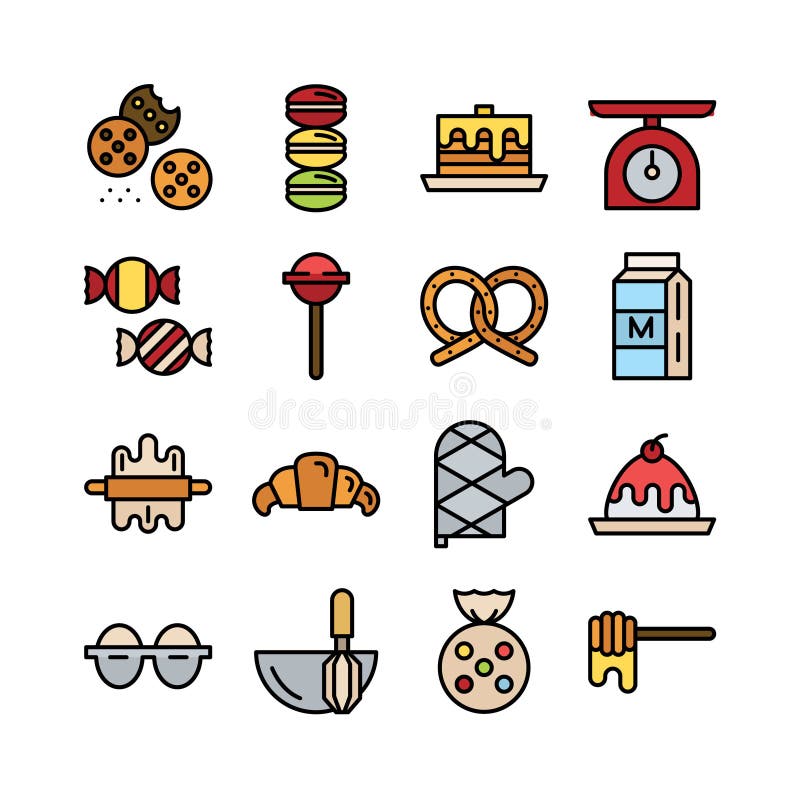 Bakery Icon Set, Filloutline Icon Collection Stock Illustration ...