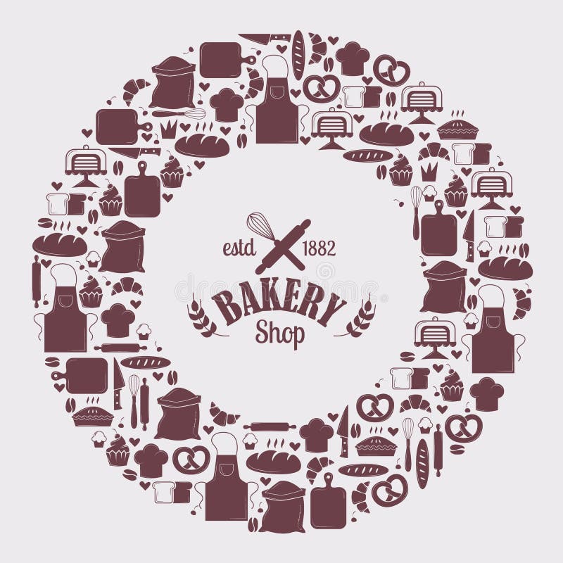 Bakery Icons in Round Frame Composition, Vector Illustration. Isolated ...