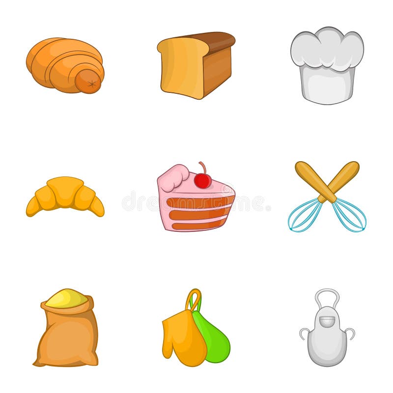 Bakery Icons Set, Cartoon Style Stock Vector - Illustration of natural ...