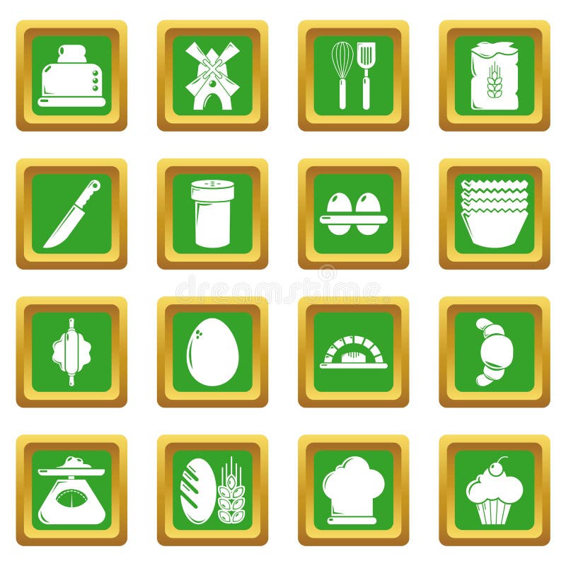 Bakery Icons Set Green Square Vector Stock Vector - Illustration of ...