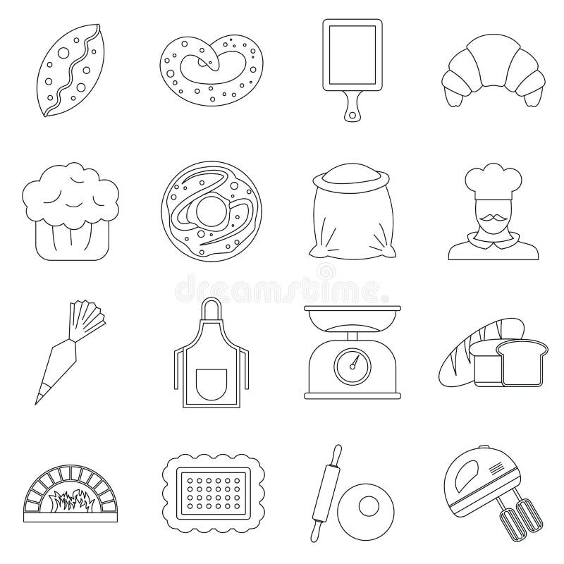 Bakery Icons Set, Outline Style Stock Vector - Illustration of dough ...
