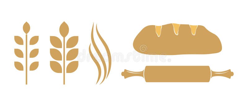 Bakery Illustration Set of Loaf of Bread, Rolling Pin, Wheat Stock ...