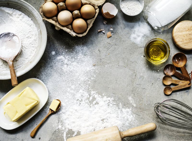 Bakery Ingredients on Table Space Stock Photo - Image of preparation ...