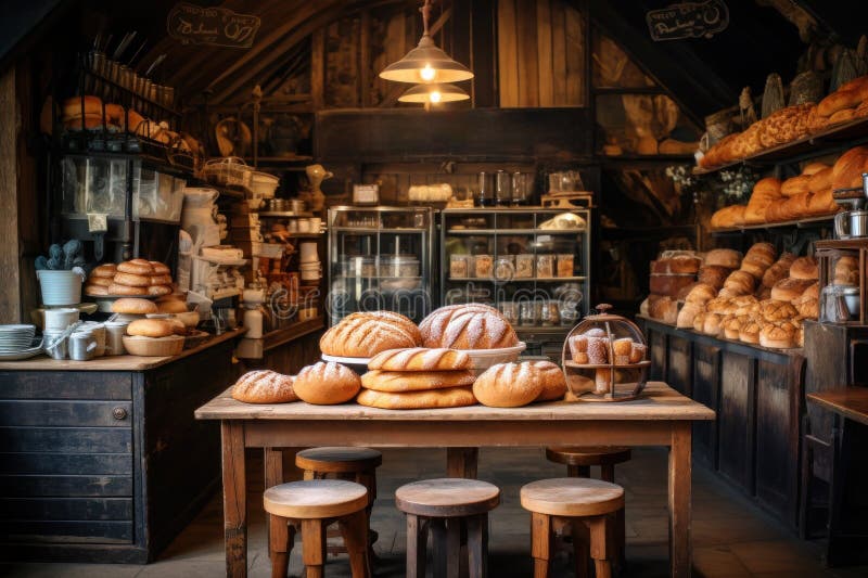 Bakery Interior in Rustic Style Stock Photo - Image of flour, rustic ...